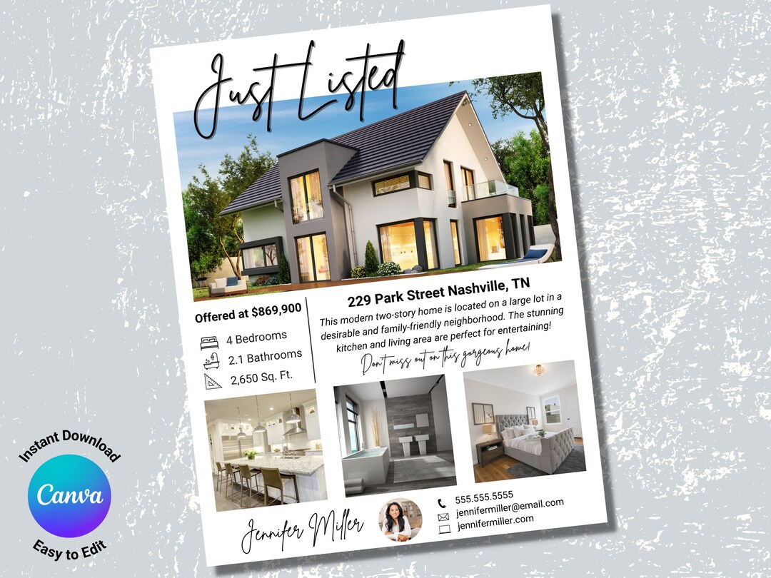Just Listed Flyer, Real Estate Marketing, Real Estate Flyer, Real ...