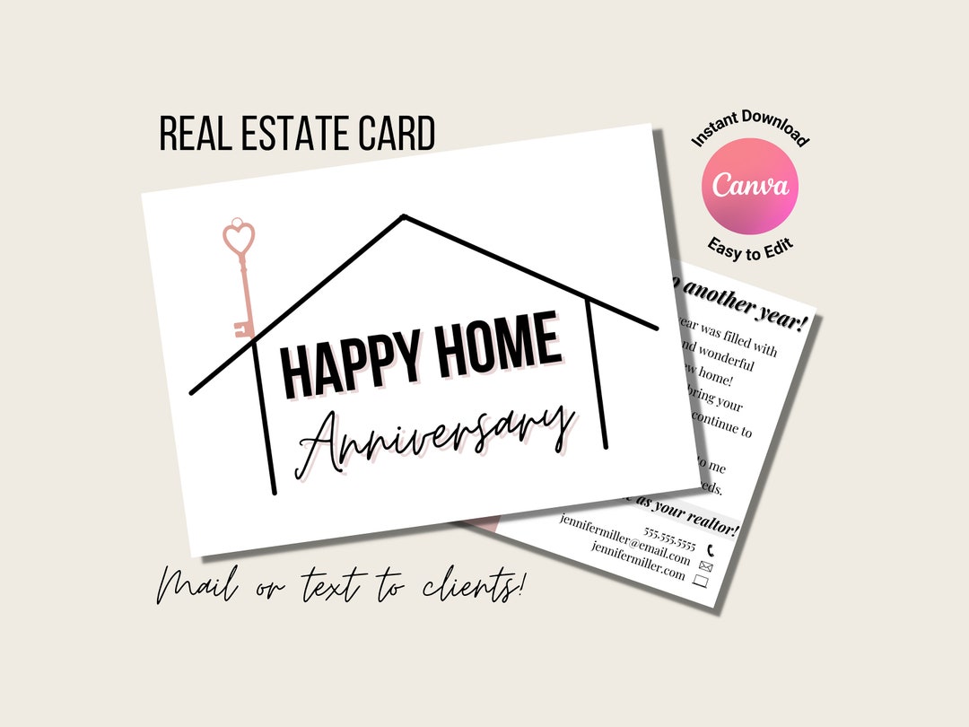 Home Anniversary Card Realtor, Home Anniversary Card, Real Estate ...