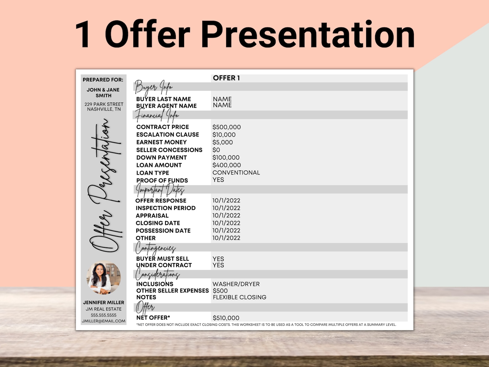 Multiple Offer Presentation, Real Estate Offer, Offer Summary, Offer ...
