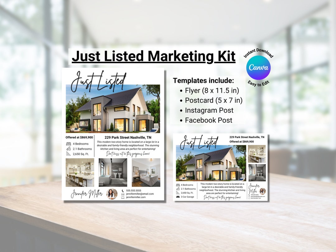 Just Listed Flyer, Just Listed Marketing Kit, Real Estate Social Media ...