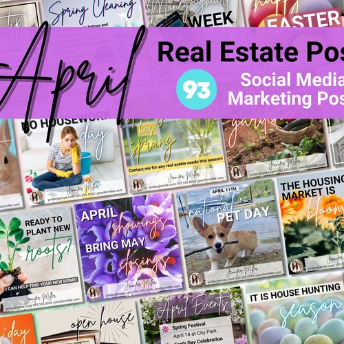 April Real Estate Agent Social Media Posts With Captions - Etsy