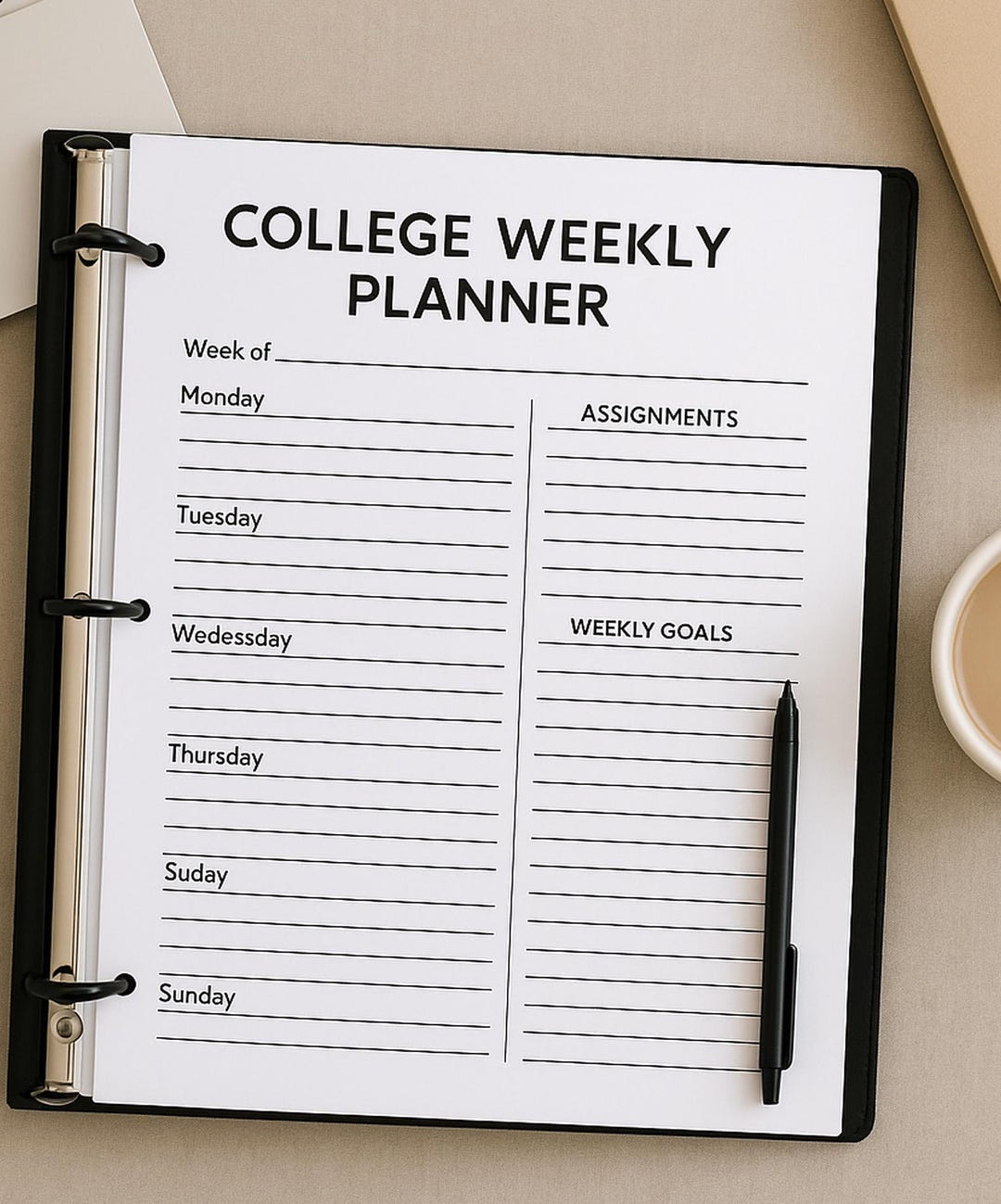 Printable College Weekly Planner — Undated • Student Weekly Organizer ...
