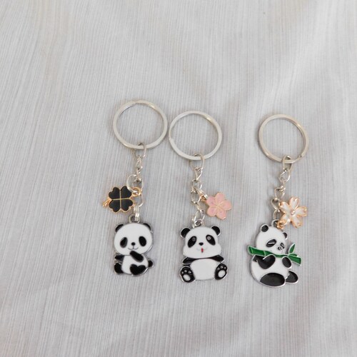 Cute Panda Keychain With Heart/charm Cute Bag Accessory Key - Etsy