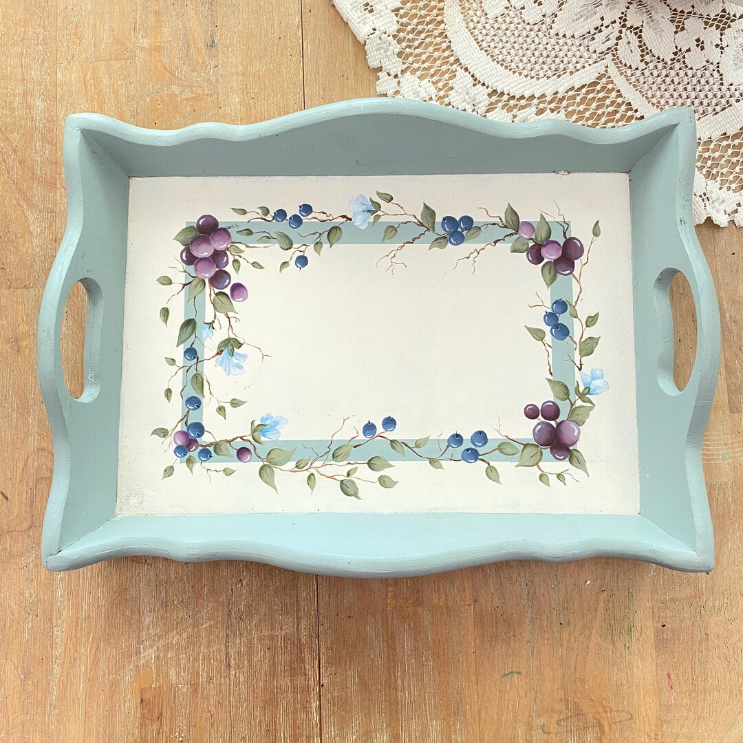 Lovely Hand-painted Decorative Cottage Style Tray Ottomon Tray Coffee ...