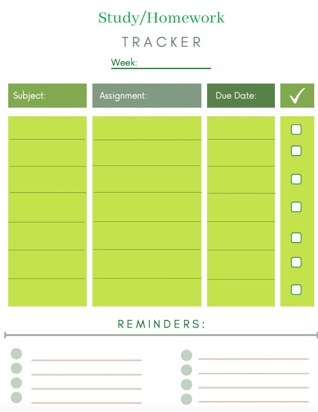 Printable Digital Homework Tracker - Etsy