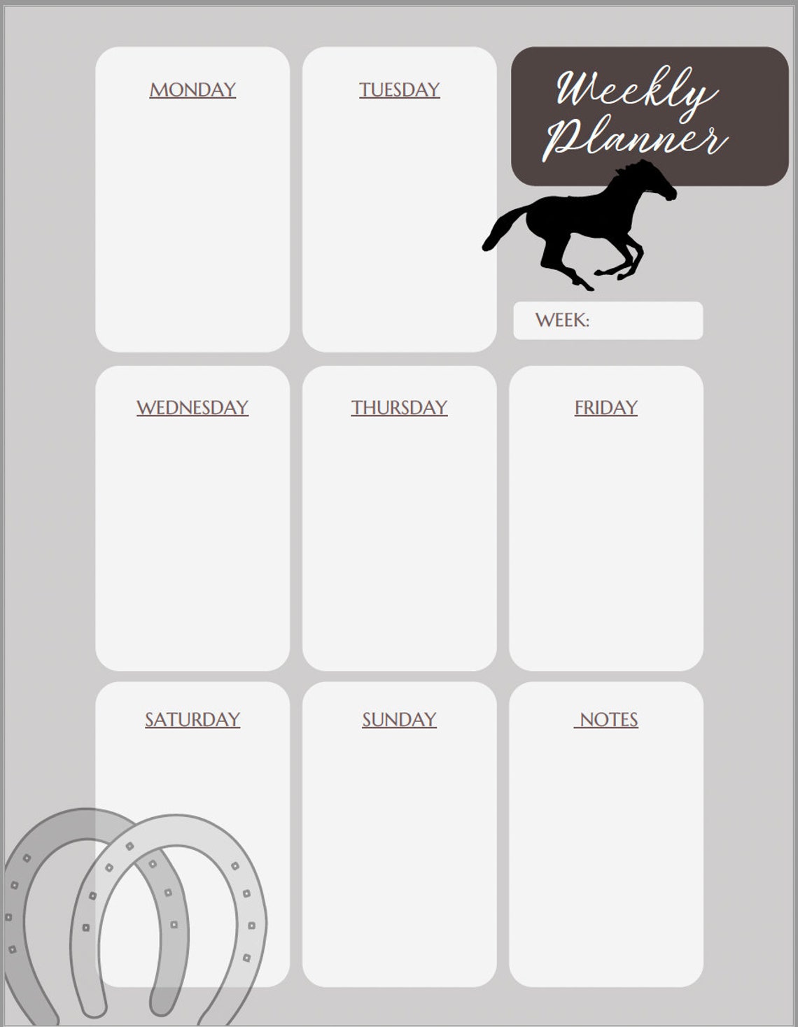Horse Theme Printable Weekly Planner - Etsy