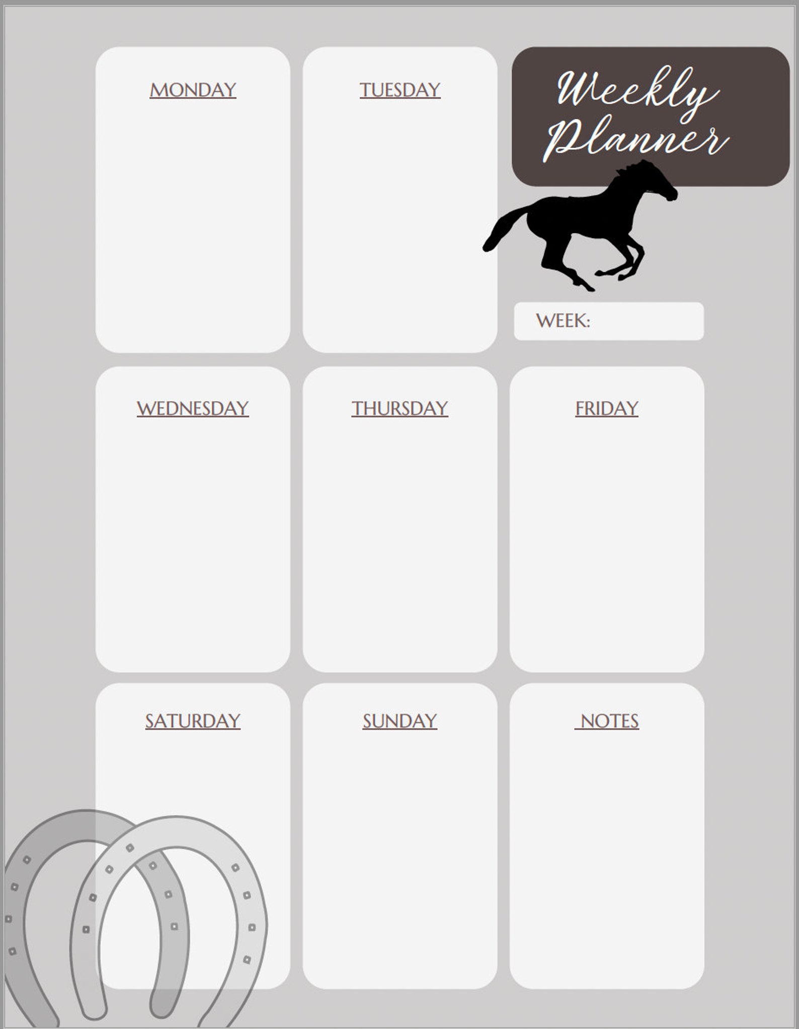 Horse Theme Printable Weekly Planner - Etsy