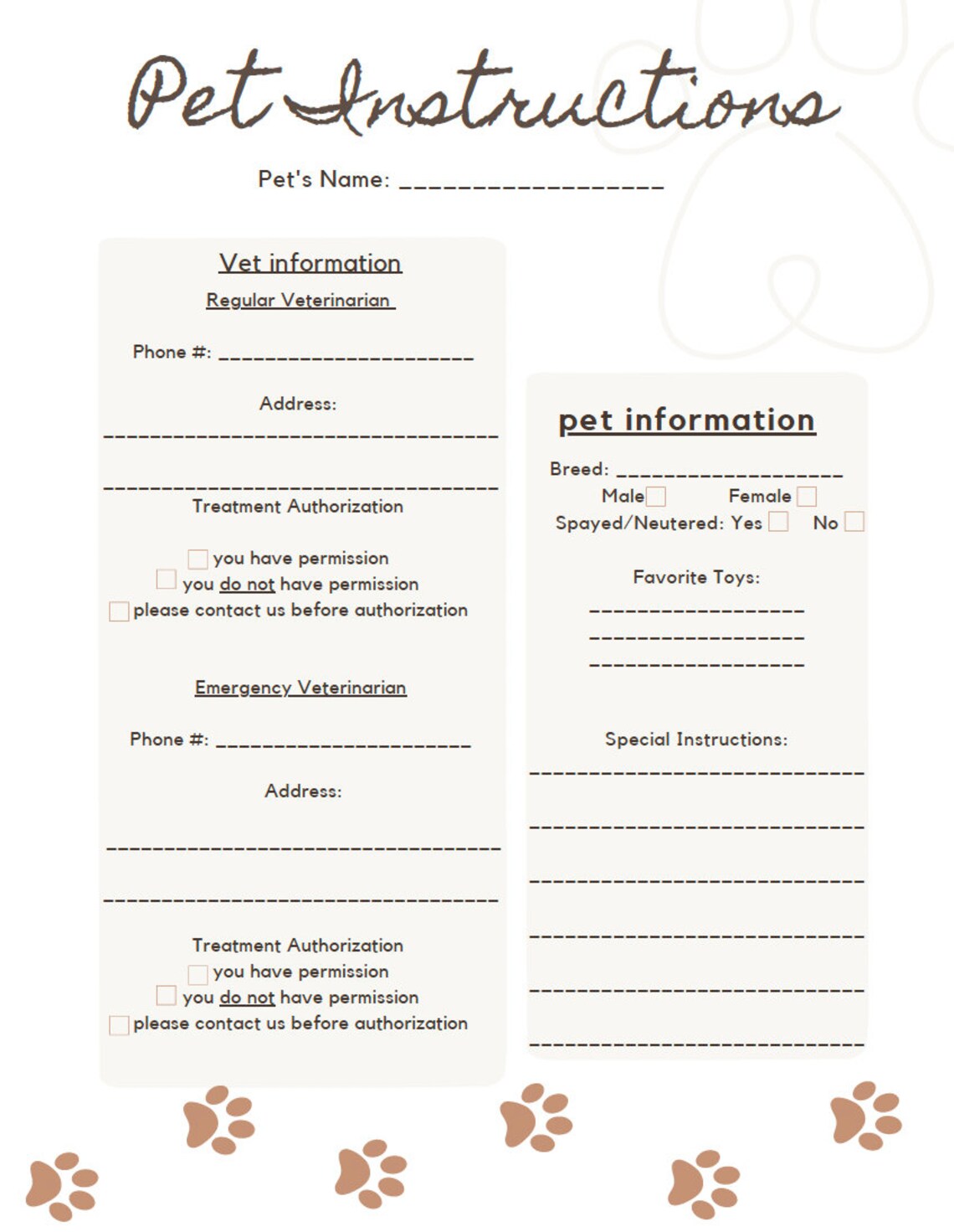 House/pet Sitter Bundle - Printable PDF - Etsy