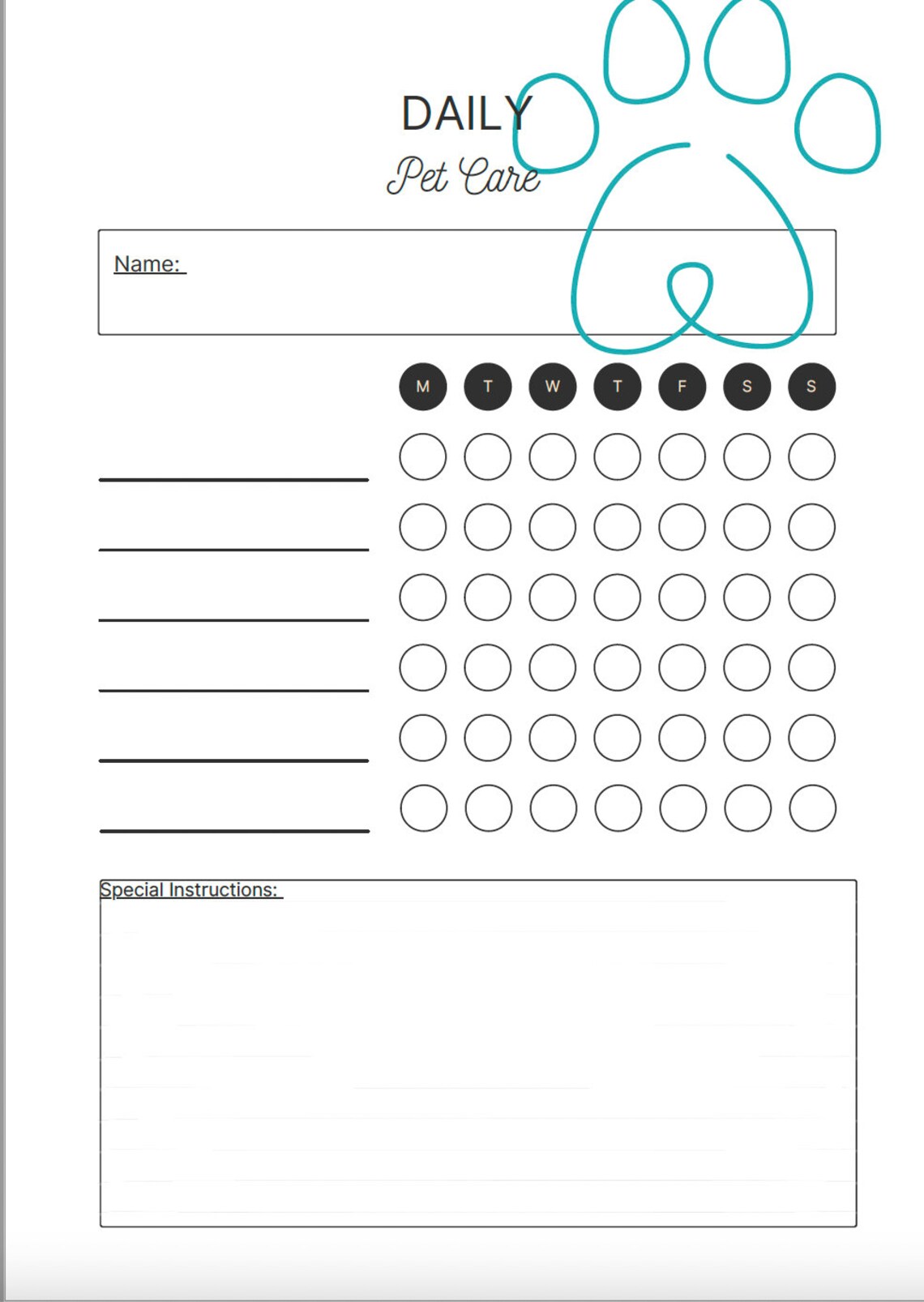 Daily Pet Care Tracker - Printable PDF - Etsy