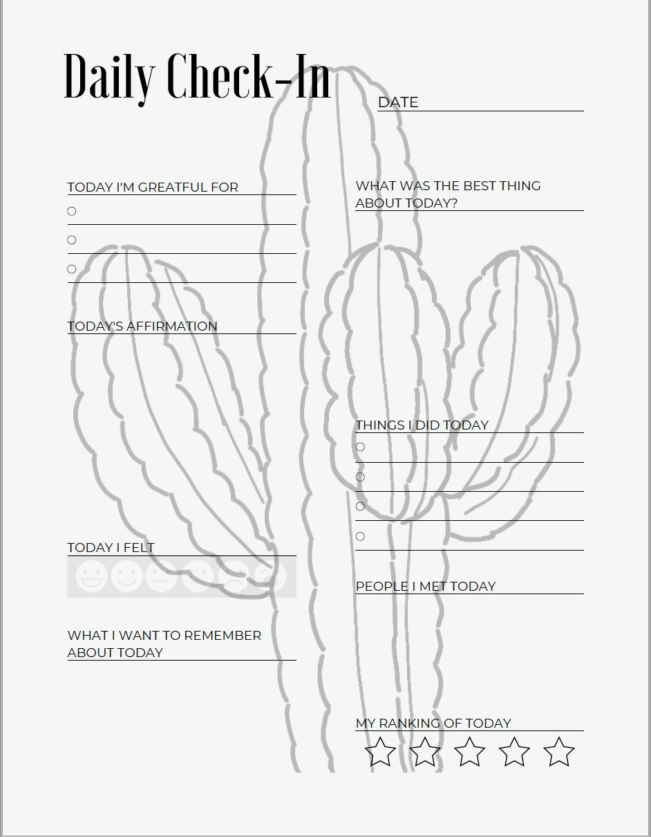 Cactus Daily Journal - Printable - Etsy