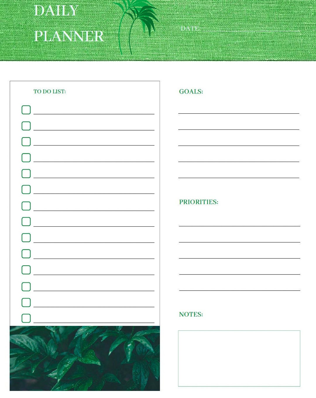 Printable Digital Daily Planner - Green - Etsy