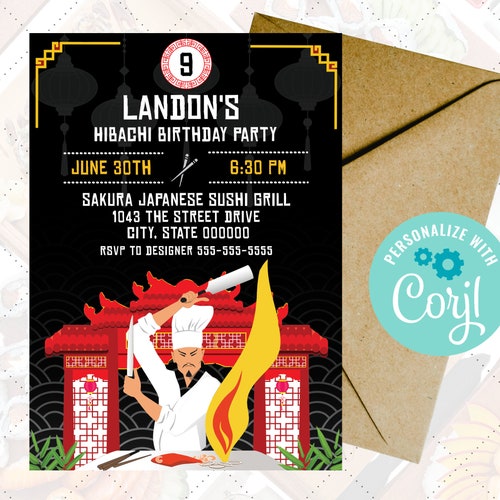 Hibachi Invitation Hibachi Birthday Japanese Restaurant - Etsy