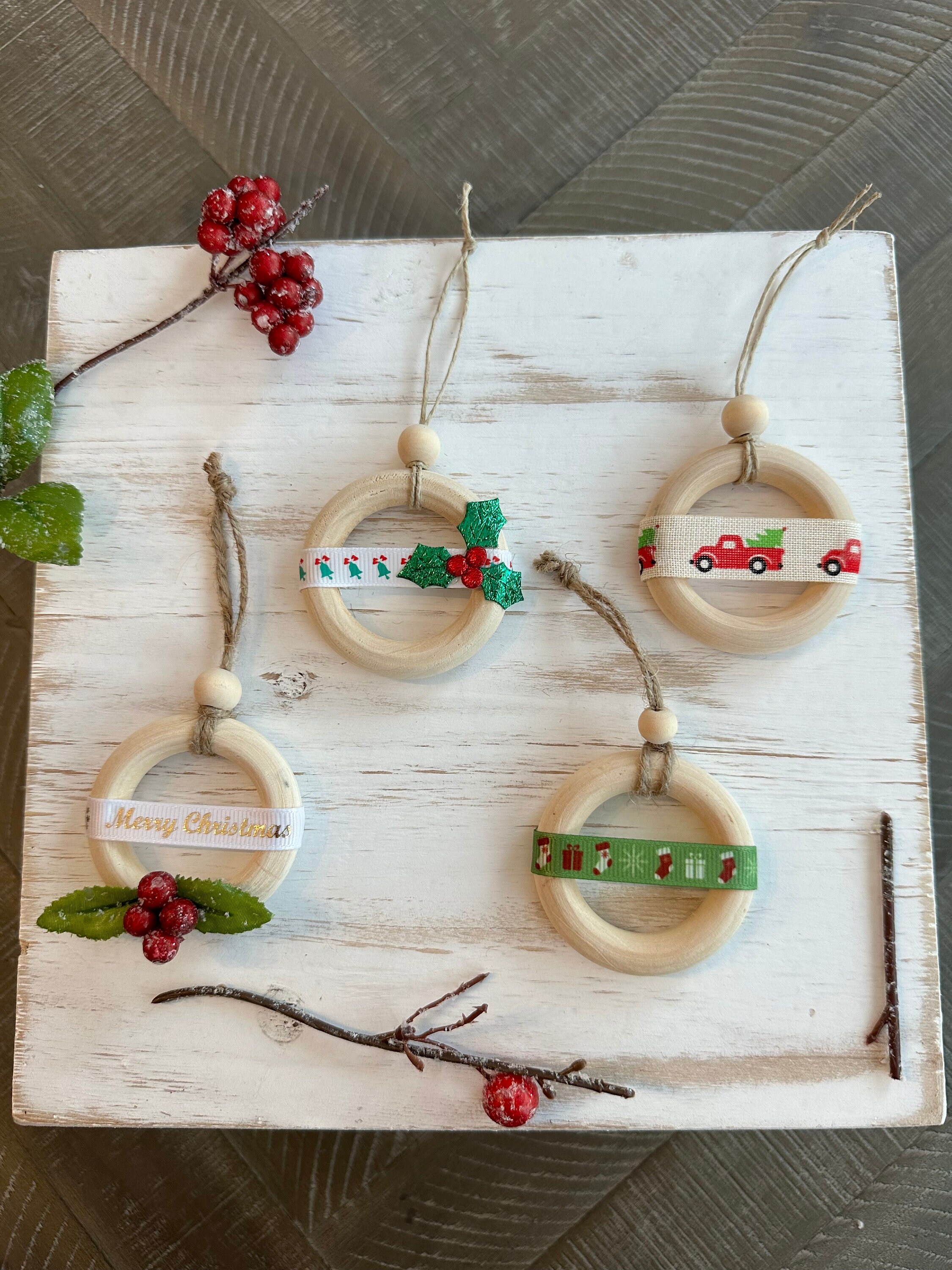 Rustic Farmhouse Ring Ornament Set of 4 Ribbon Accents - Etsy