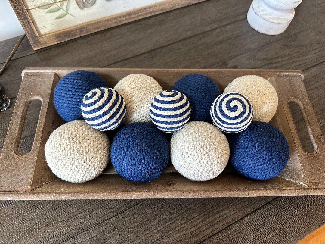 Navy Blue and Cream | Rustic, Farmhouse | Rope Yarn Ornament Bowl ...