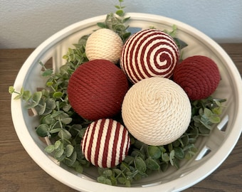 Jute and Cream Rustic, Farmhouse Rope Yarn Ornament Bowl Fillers Set of ...