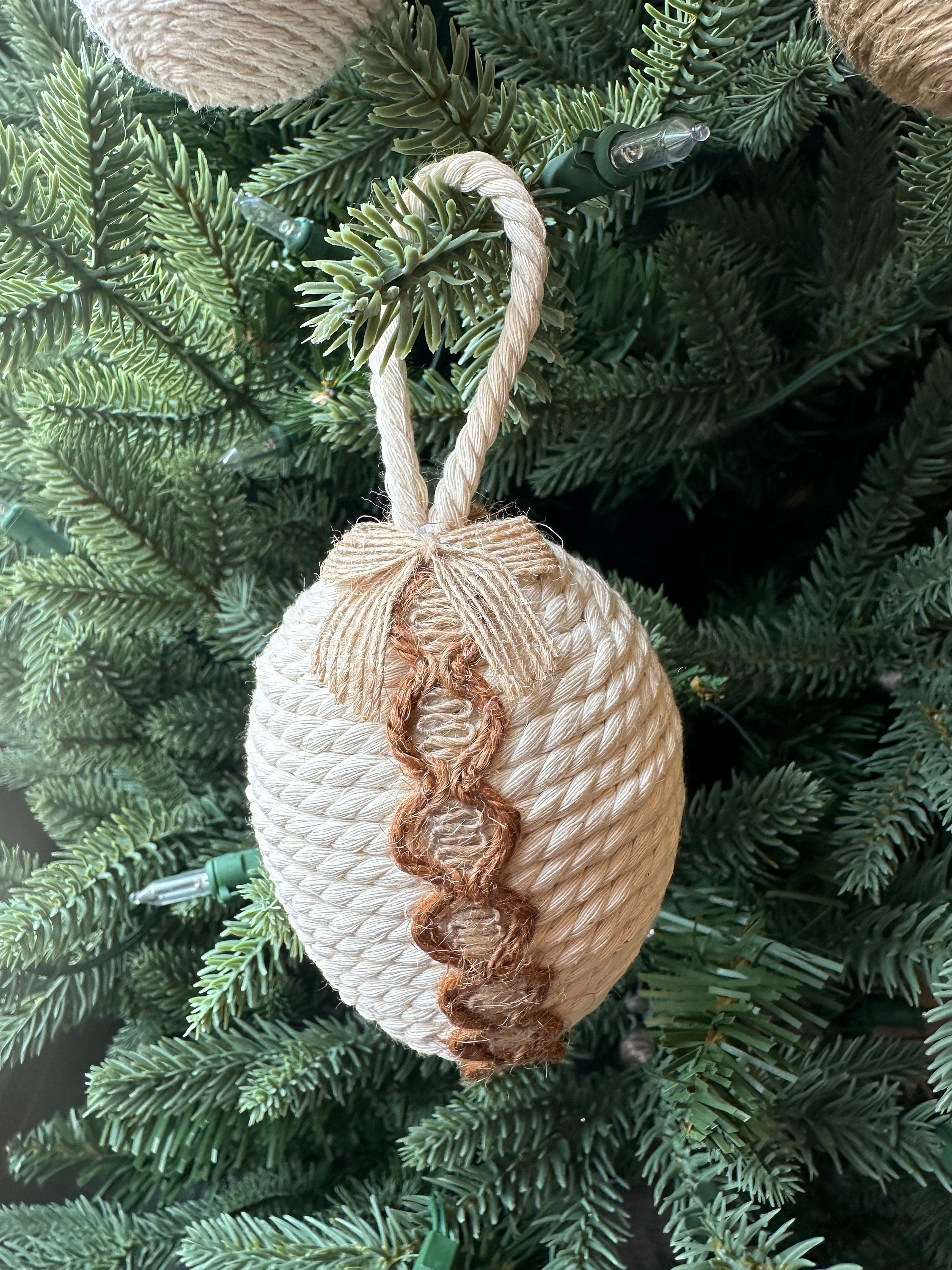 Farmhouse Rustic Ornaments Oval/egg Shape Jute and Cream Yarn With ...