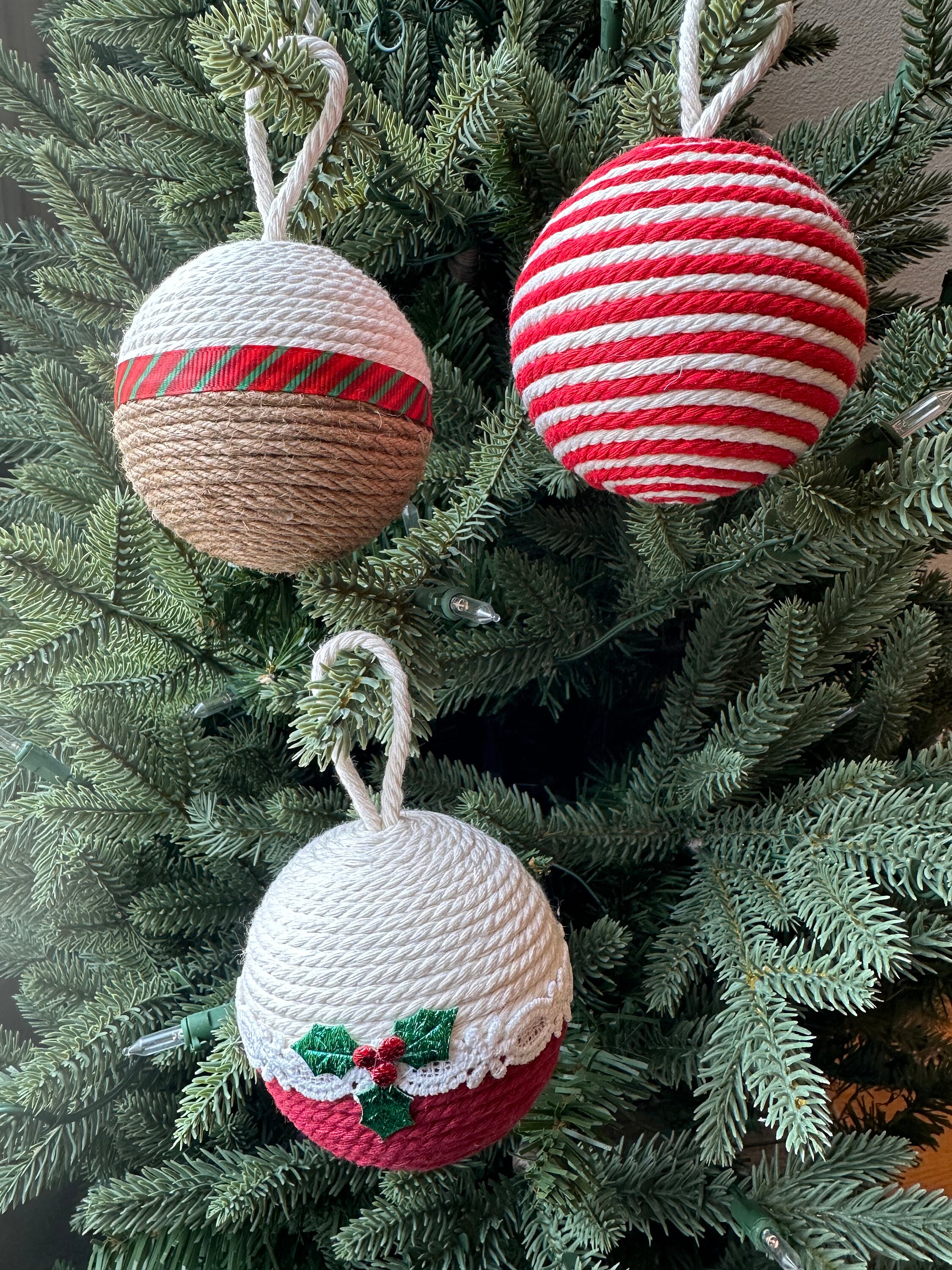 Rustic Farmhouse Holiday Ornaments Jute and Rope Yarn Set of 3 - Etsy