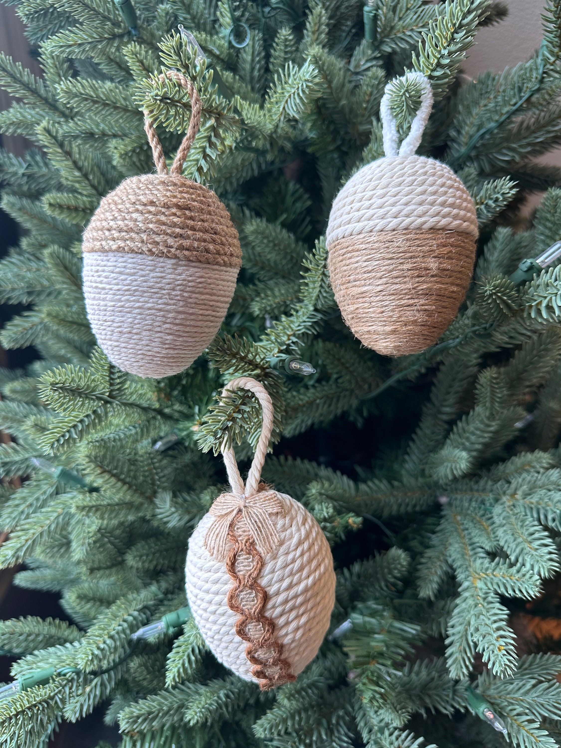 Farmhouse Rustic Ornaments Oval/egg Shape Jute and Cream Yarn With ...