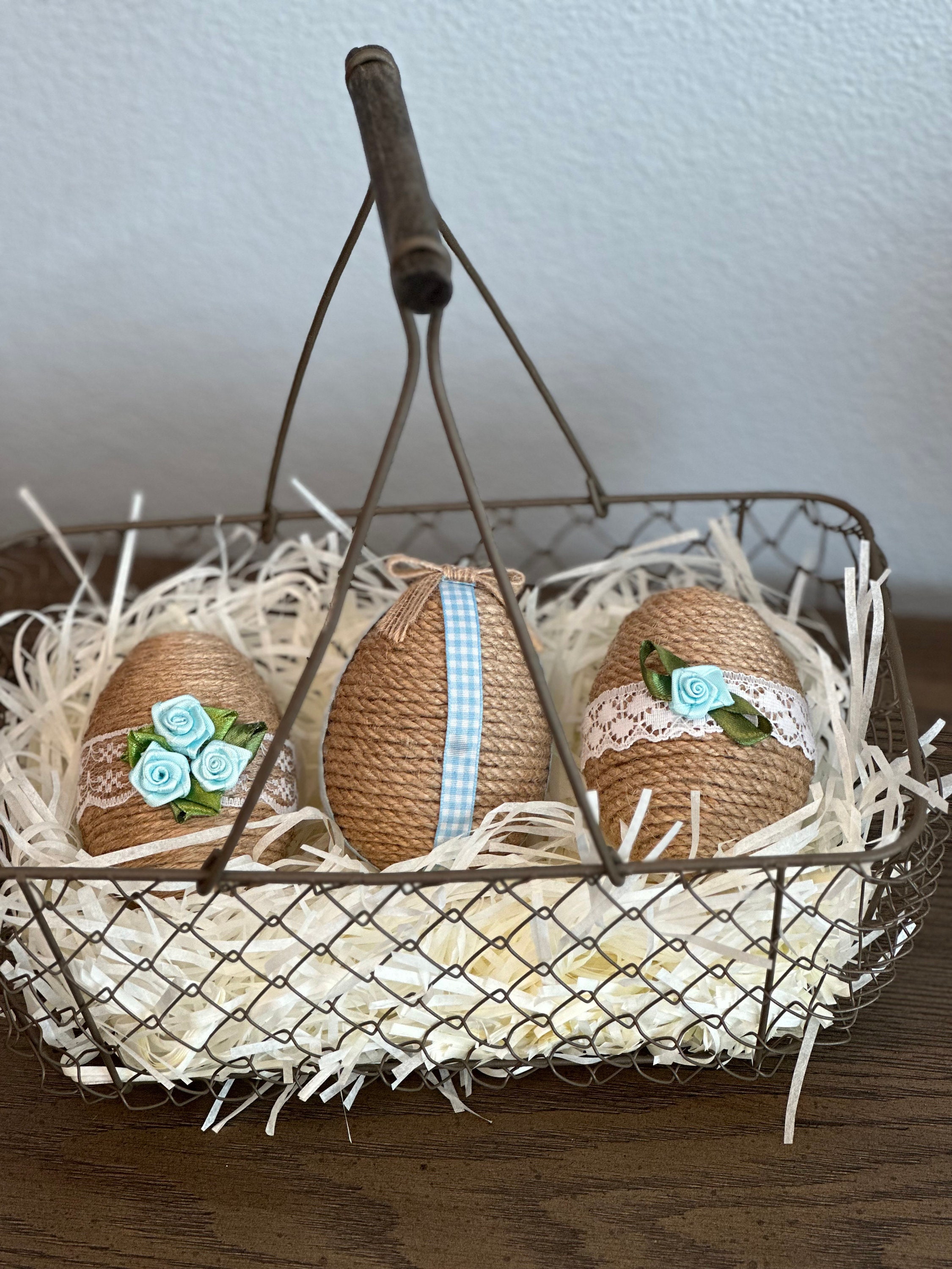 Jute Spring Easter Egg With Blue Decoration| Easter, Spring Bowl ...