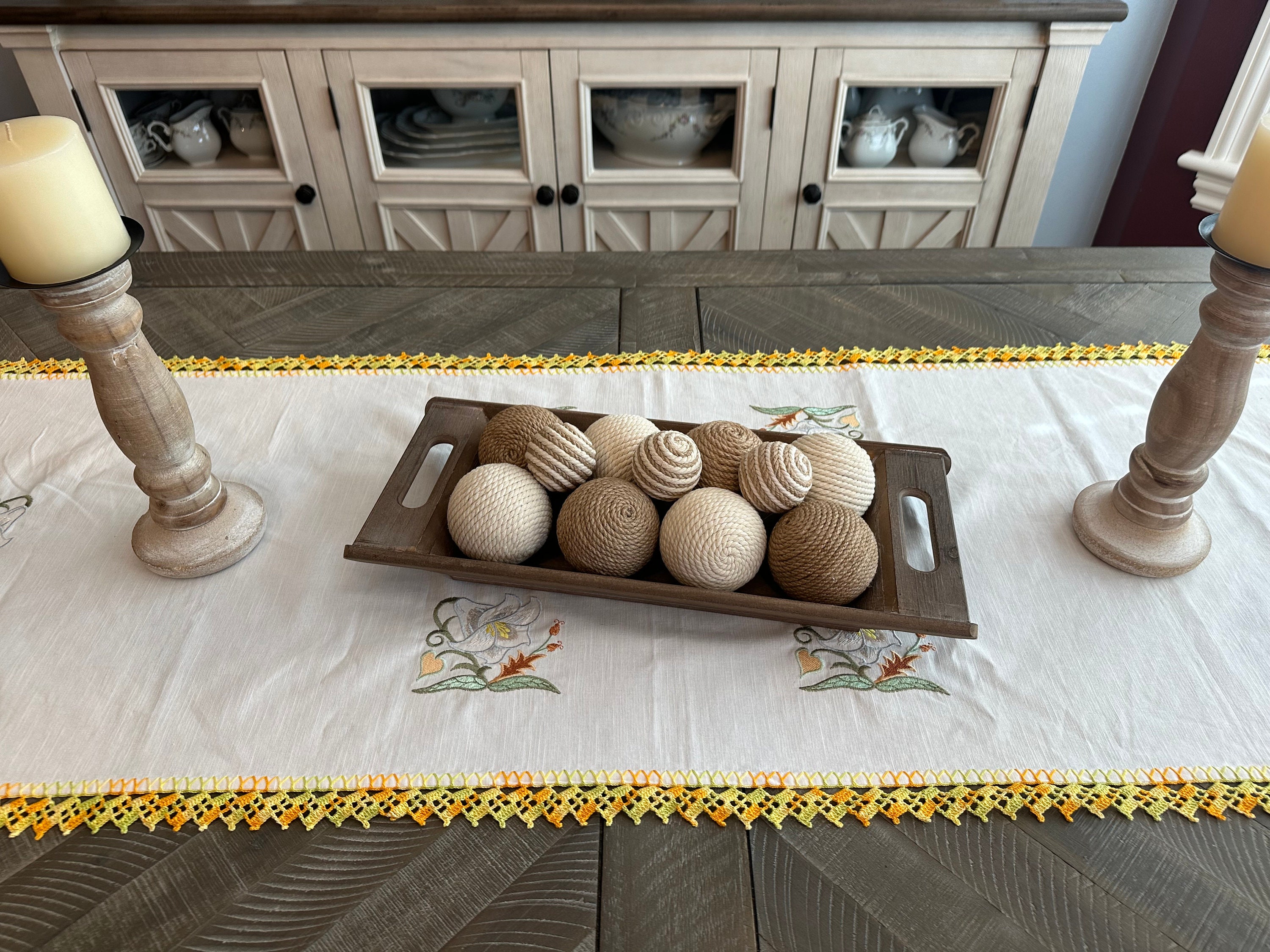 Jute and Cream Rustic, Farmhouse Rope Yarn Ornament Bowl Fillers Set of ...