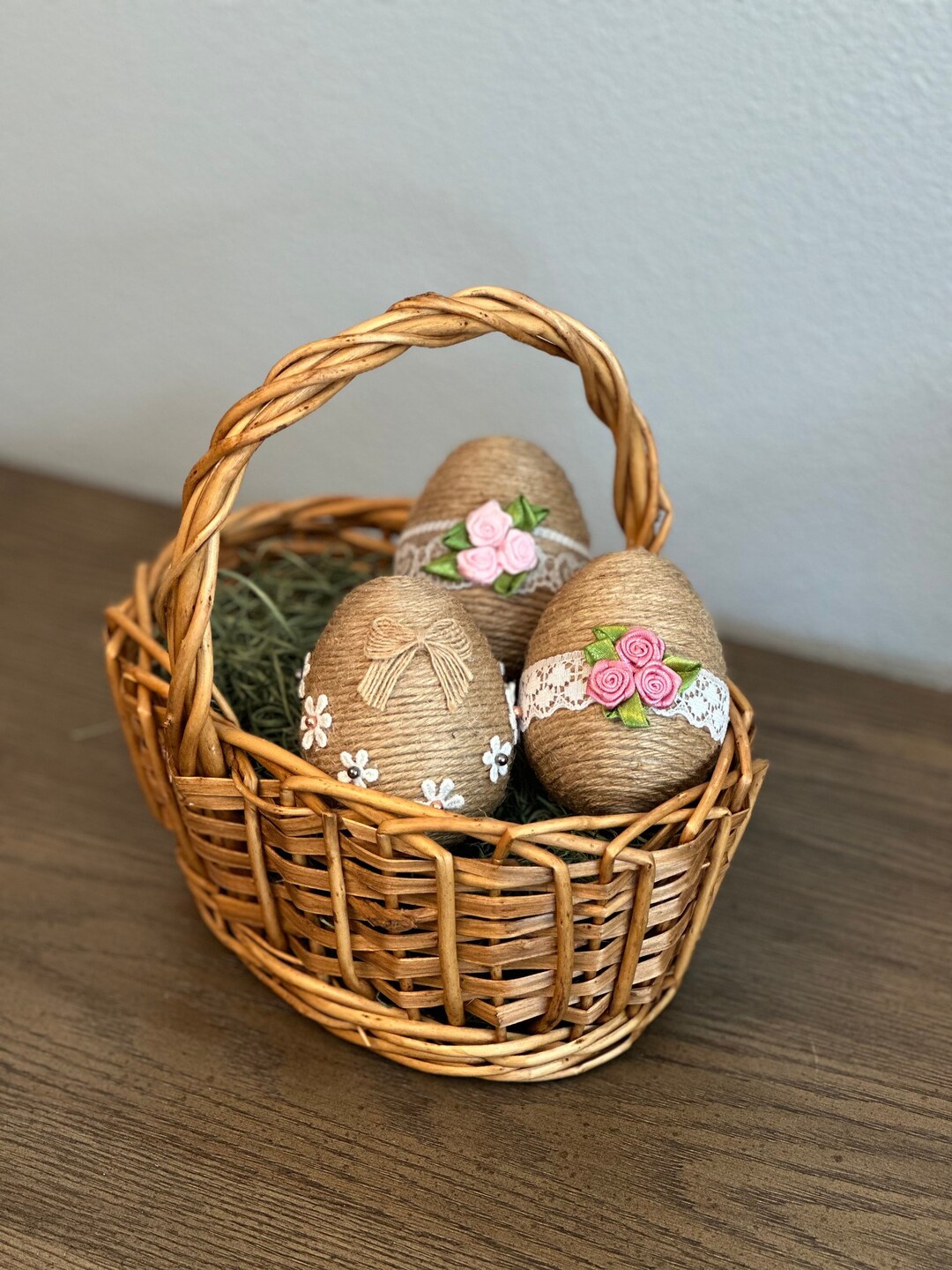 Jute Spring Easter Egg With Pink Decoration| Easter, Spring Bowl ...