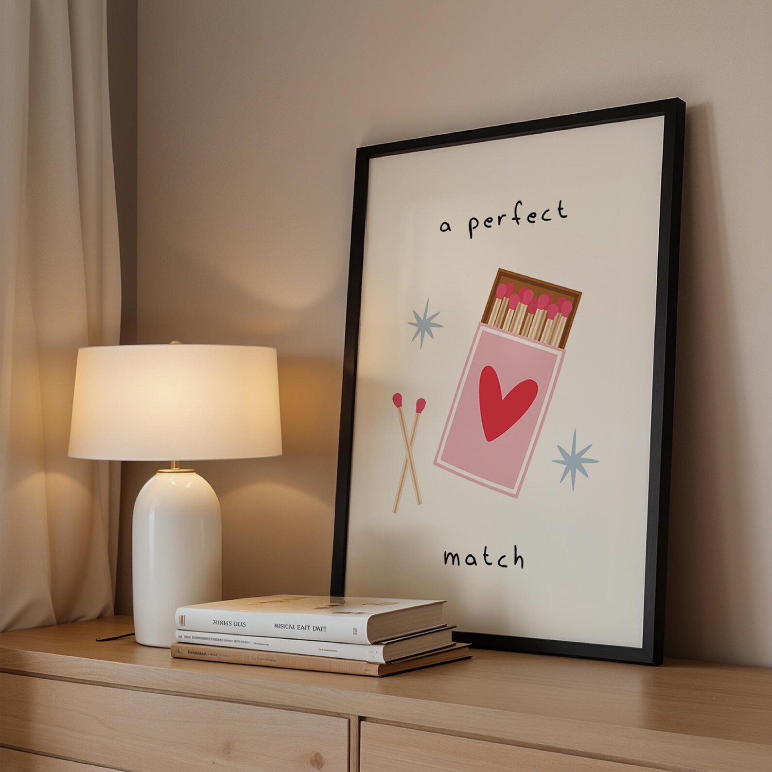Perfect Match Print, Whimsy Matchbox Wall Art, Valentine Bedroom Quote ...