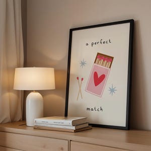 Perfect Match Print, Whimsy Matchbox Wall Art, Valentine Bedroom Quote ...