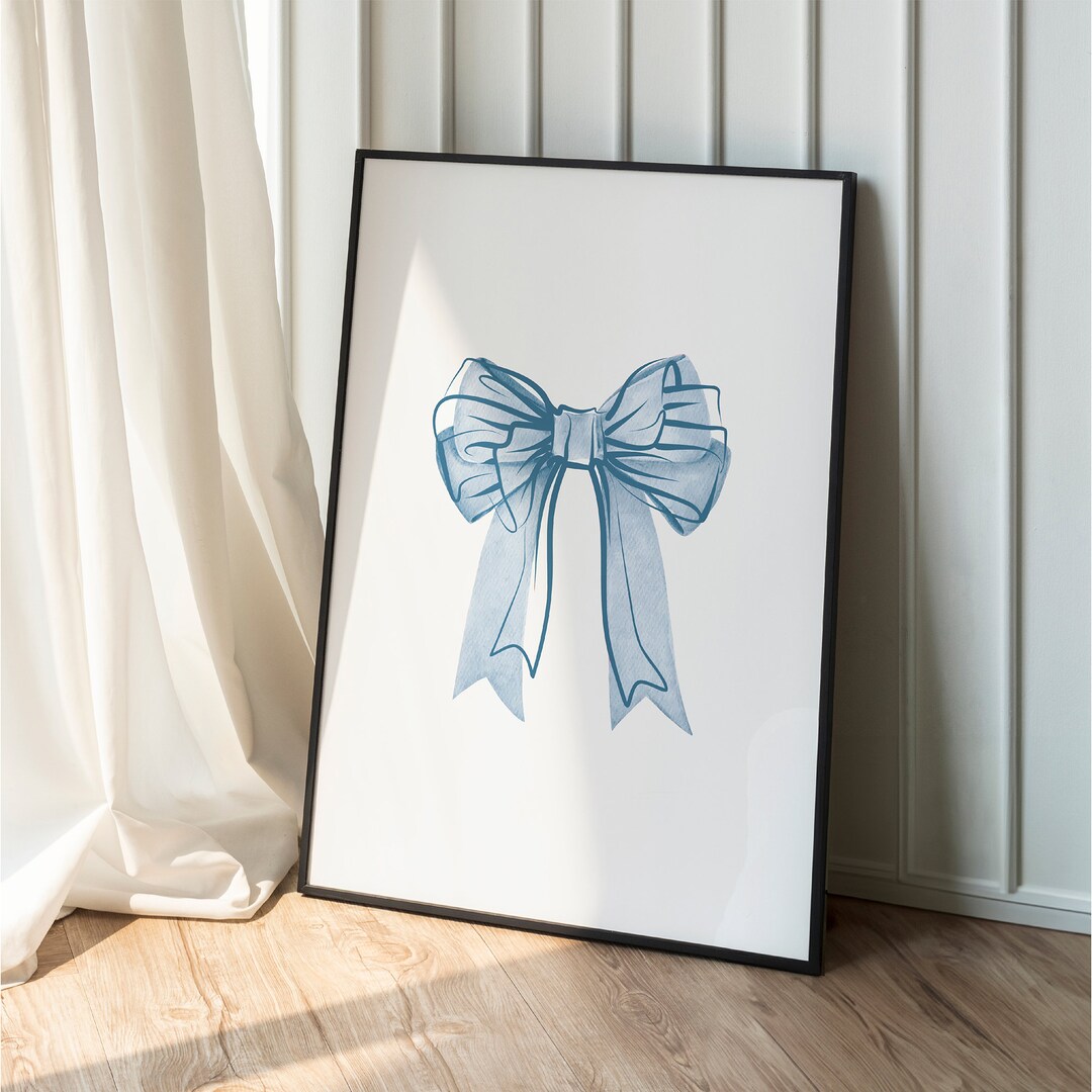 Vintage Bow Wall Art Print Blue Poster Digital Download Coastal ...