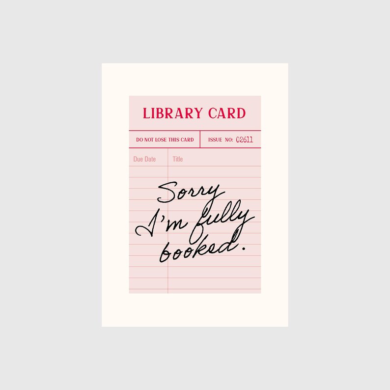 Fully Booked Poster Library Card Wall Art Print, Guest Check Message ...