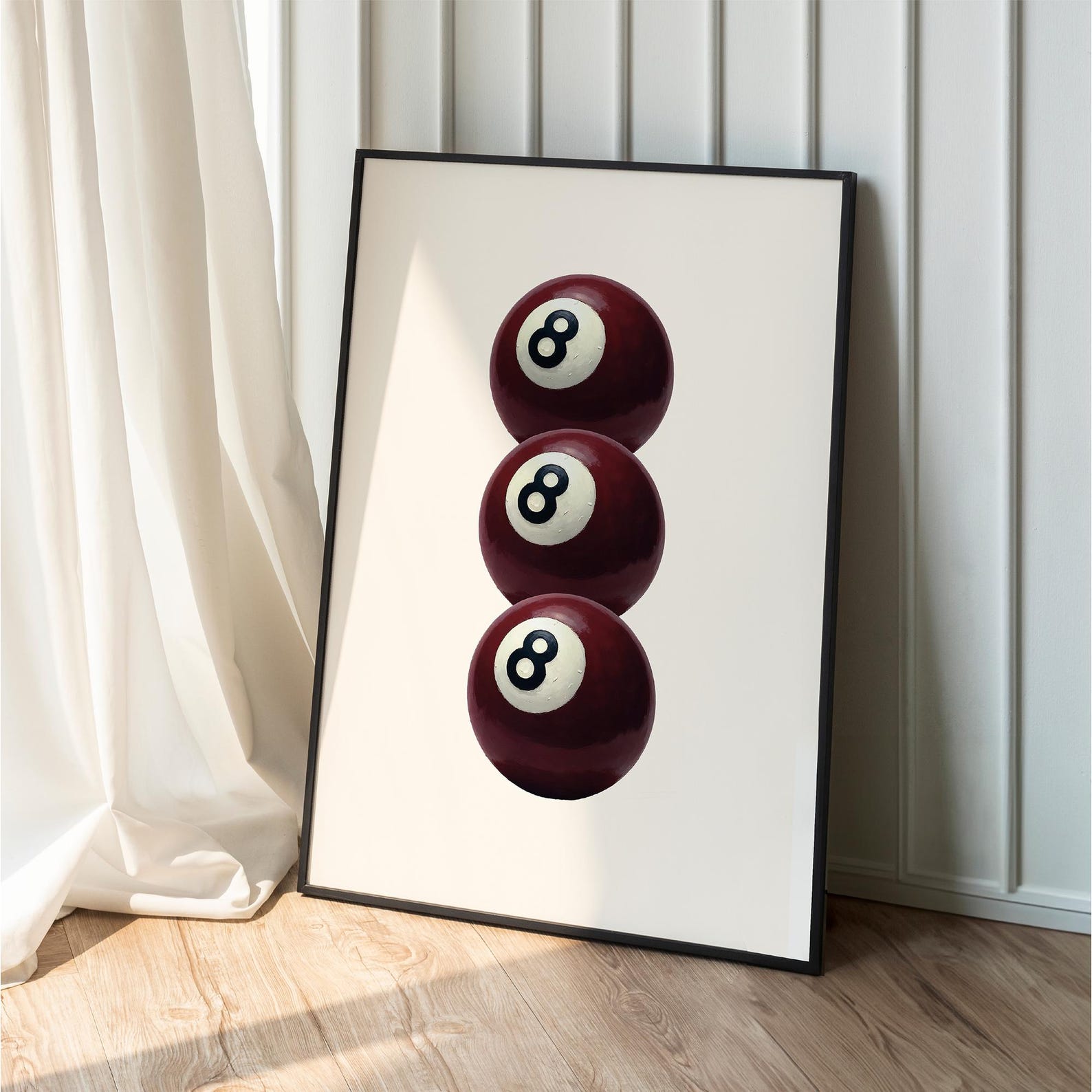 8 Ball Poster: Retro Billiards Print, Maroon Games Room Decor 888 Angel ...