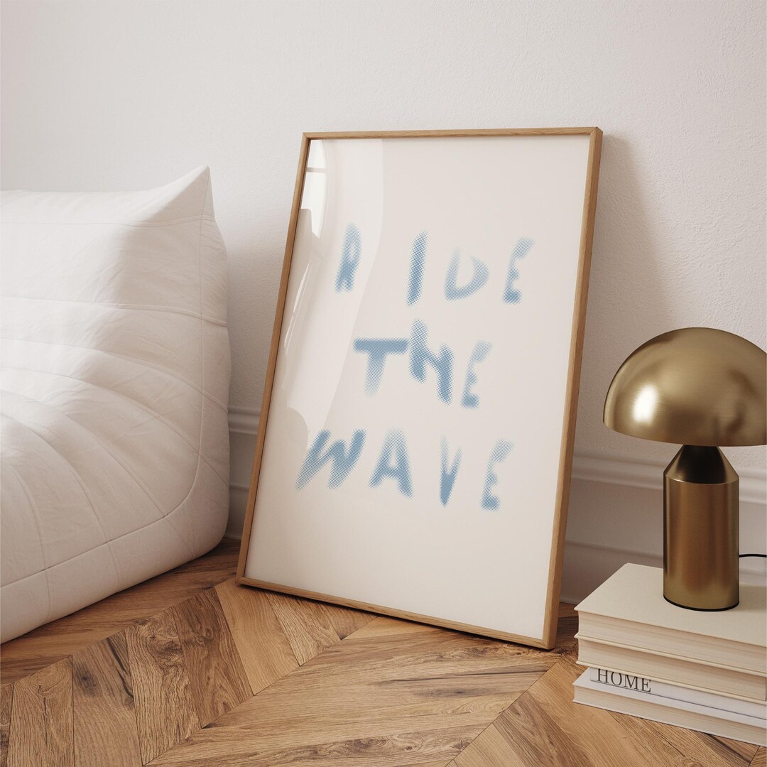 Ride the Wave Print Coastal Surf Aesthetic Blue Wall Art, Digital ...