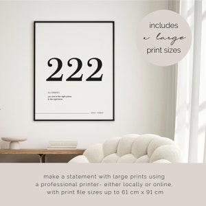 222 Angel Number • Instant Printable Wall Art Print | Digital Download ...