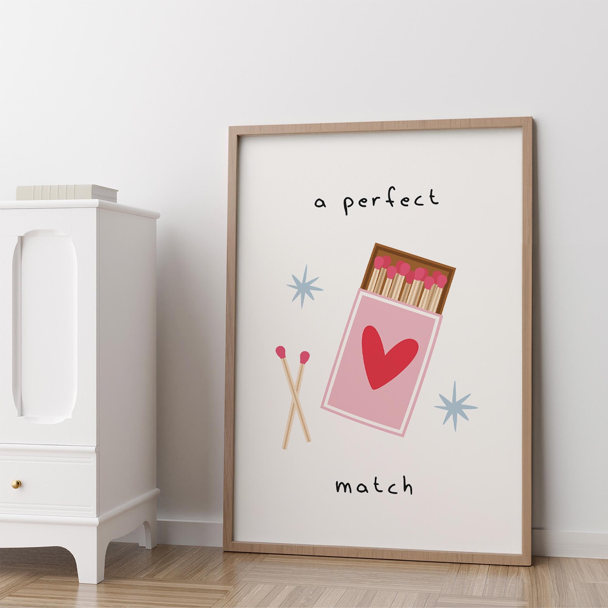 Perfect Match Print, Whimsy Matchbox Wall Art, Valentine Bedroom Quote ...