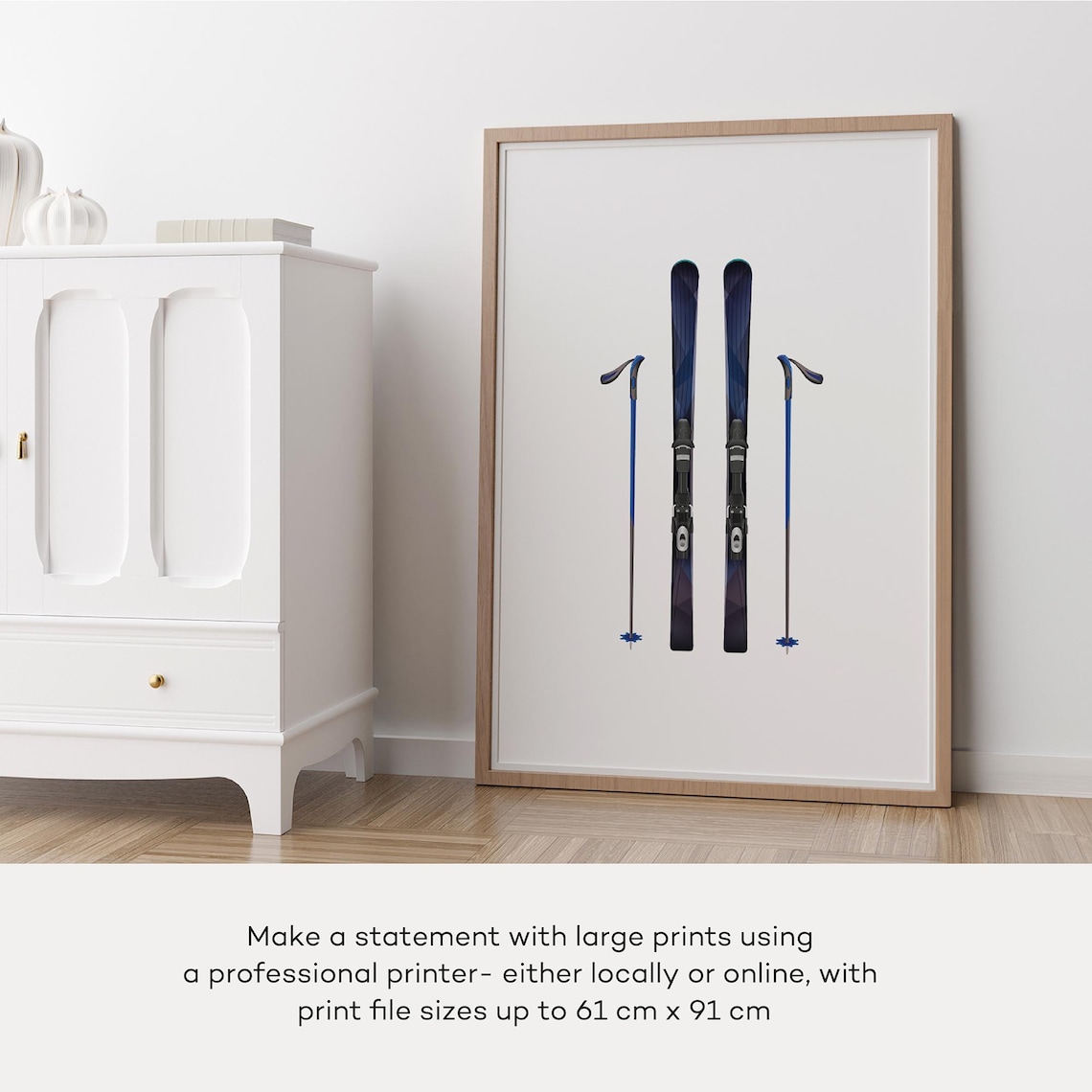 Blue Skis Print: Vintage Navy Ski Chalet Decor (digital Download) - Etsy