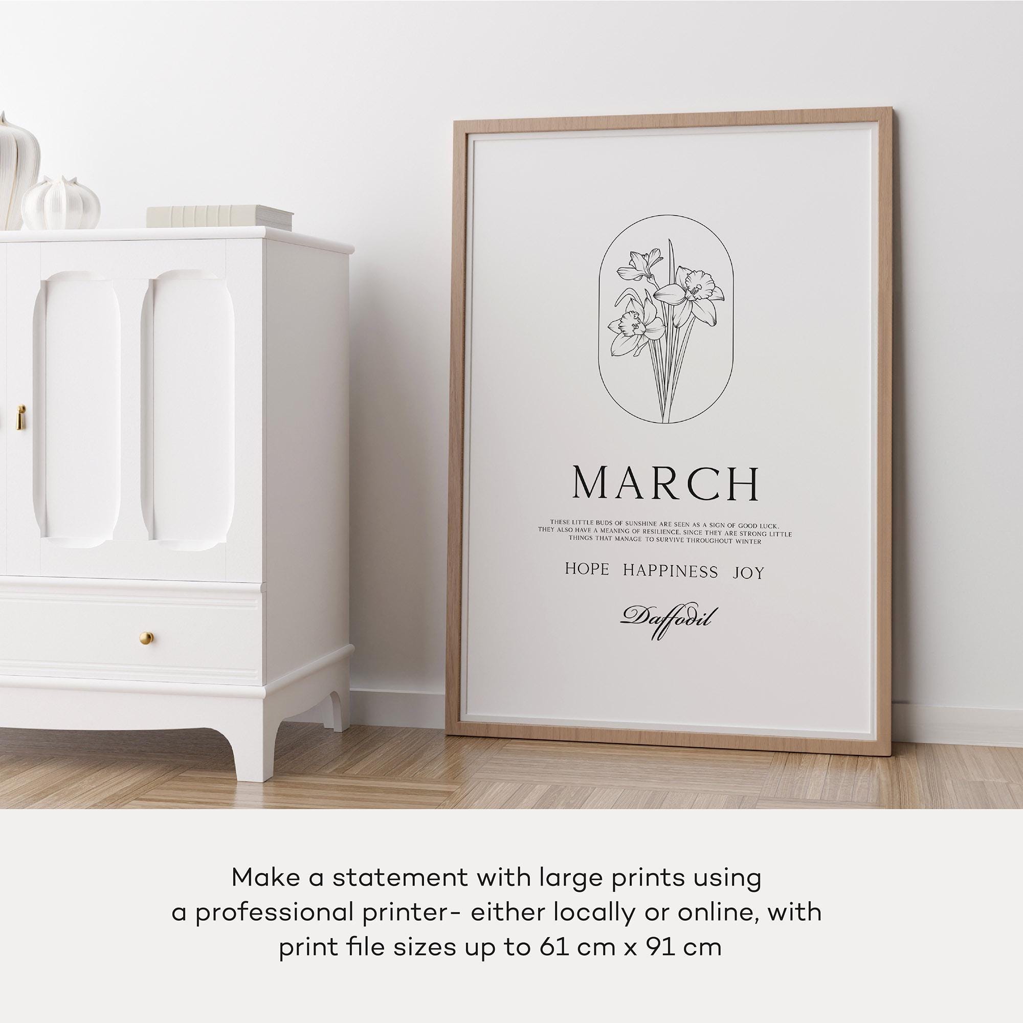March Birth Flower Print • Birth Flower Meaning Poster, Daffodil ...