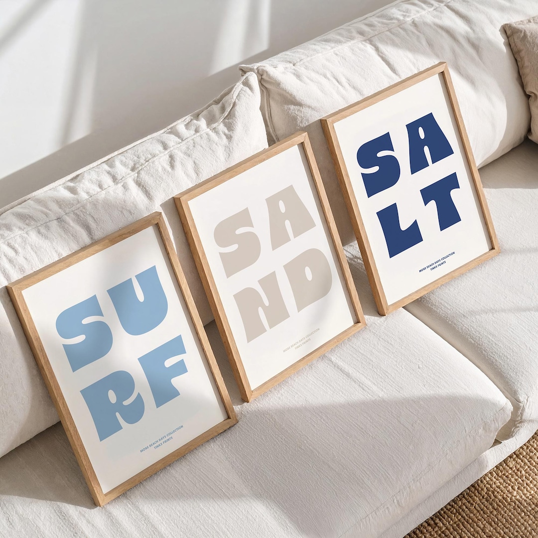 Coastal Prints: Surf Sand Salt, Set of 3 Beach House Gallery Wall Art ...