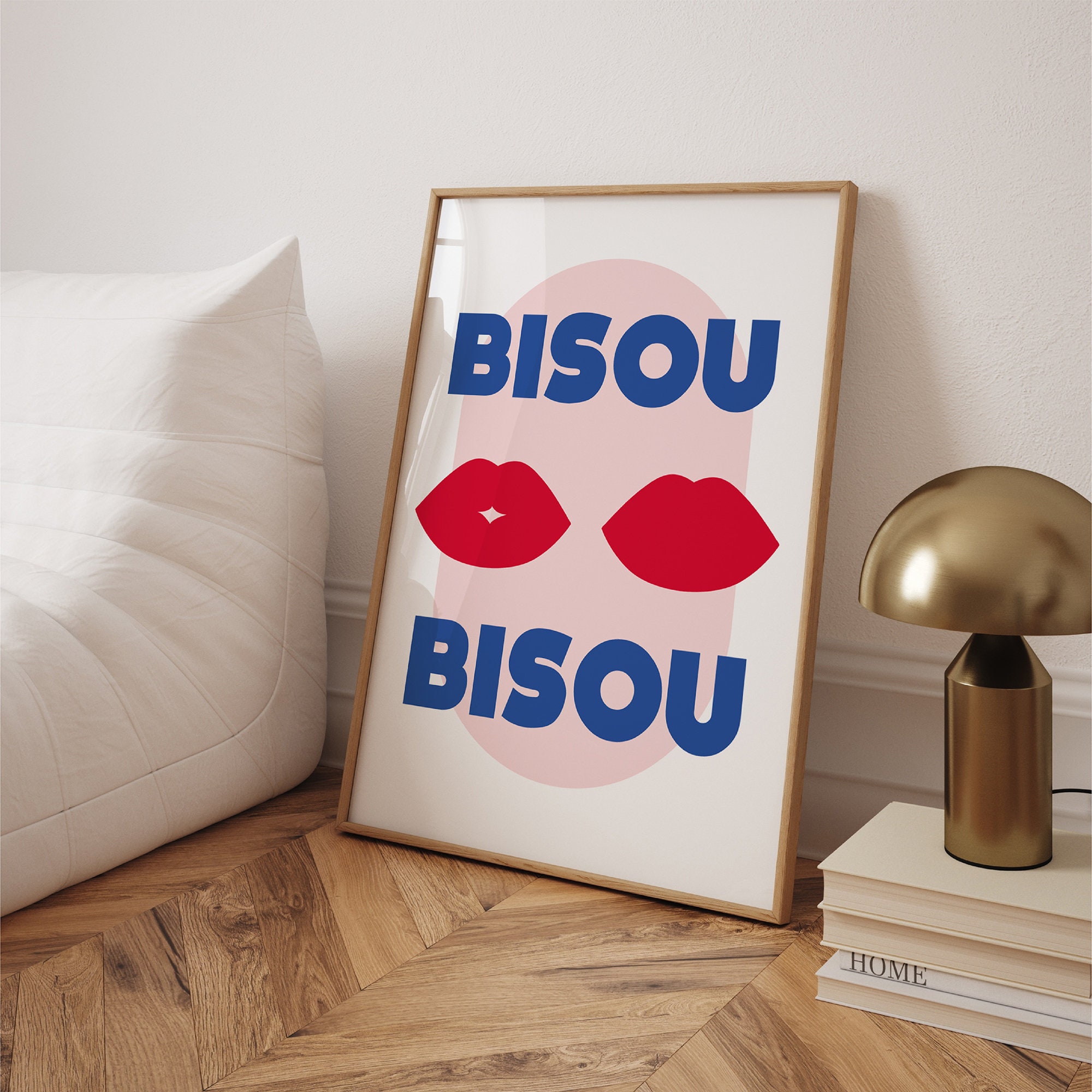 Bisou Bisou Art Print Kiss Kiss French Poster Contemporary Pink Red ...