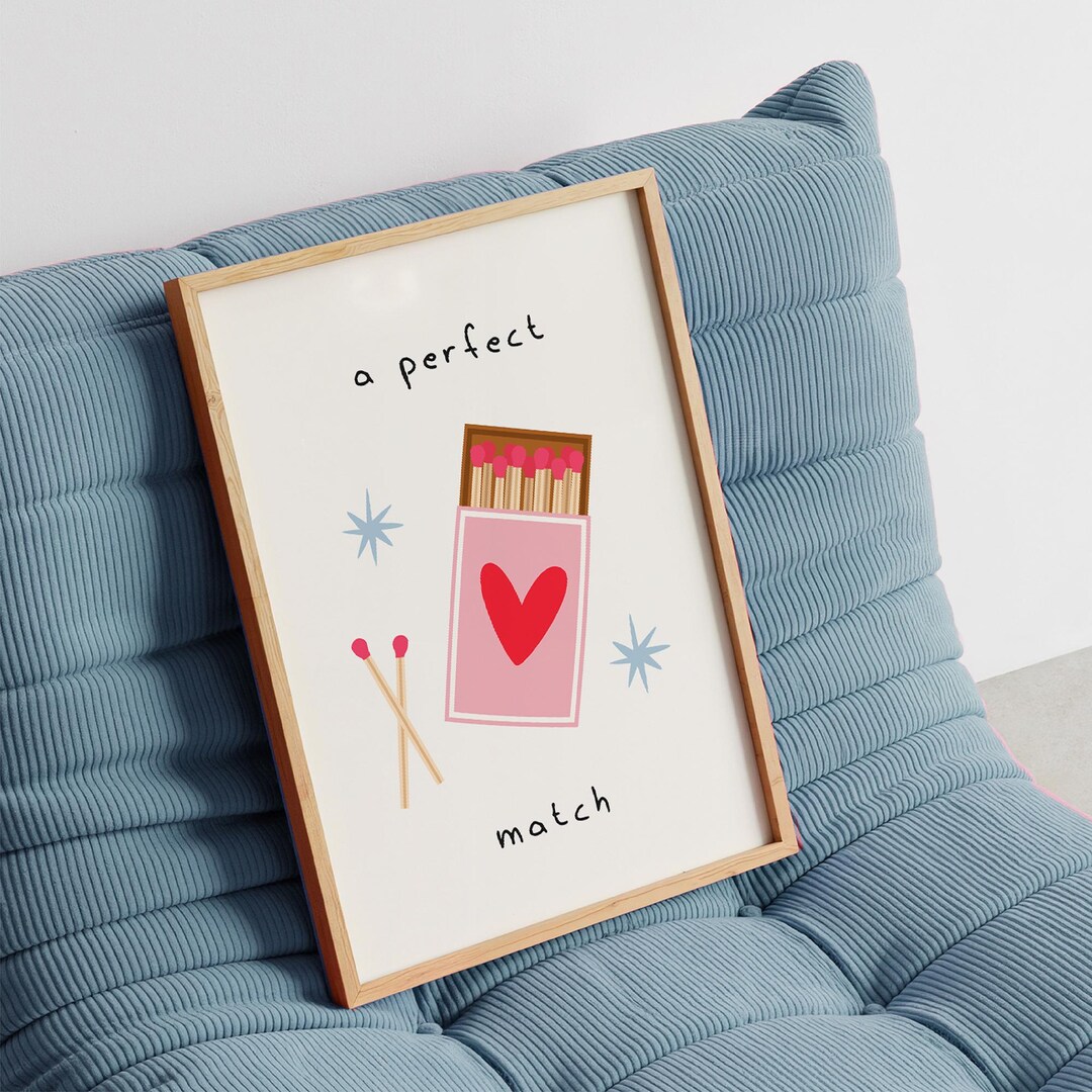 Perfect Match Print, Whimsy Matchbox Wall Art, Valentine Bedroom Quote ...