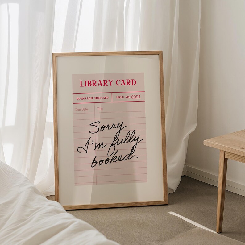 Fully Booked Poster Library Card Wall Art Print, Guest Check Message ...