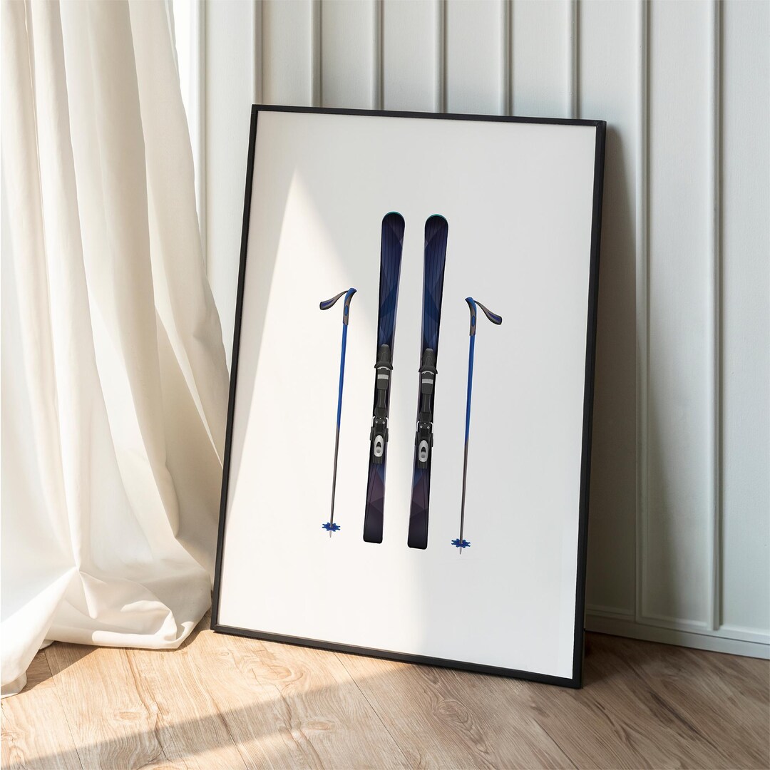 Blue Skis Print: Vintage Navy Ski Chalet Decor (digital Download) - Etsy