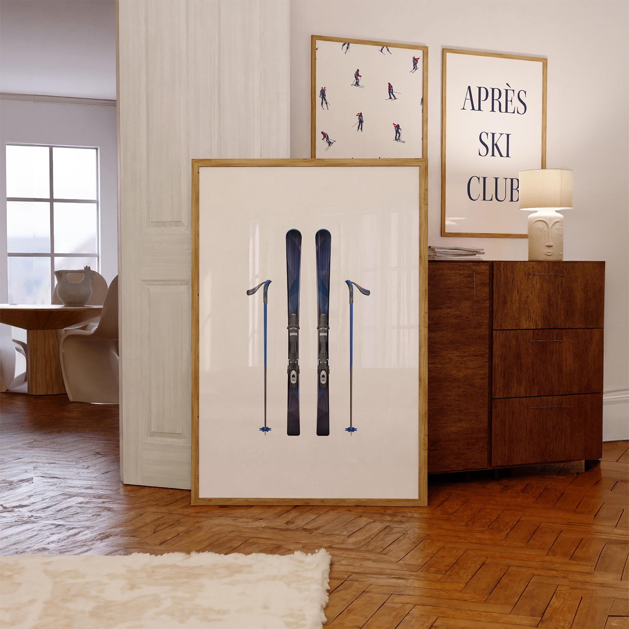 Blue Skis Print: Vintage Navy Ski Chalet Decor (digital Download) - Etsy