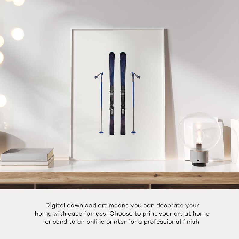 Blue Skis Print: Vintage Navy Ski Chalet Decor (digital Download) - Etsy