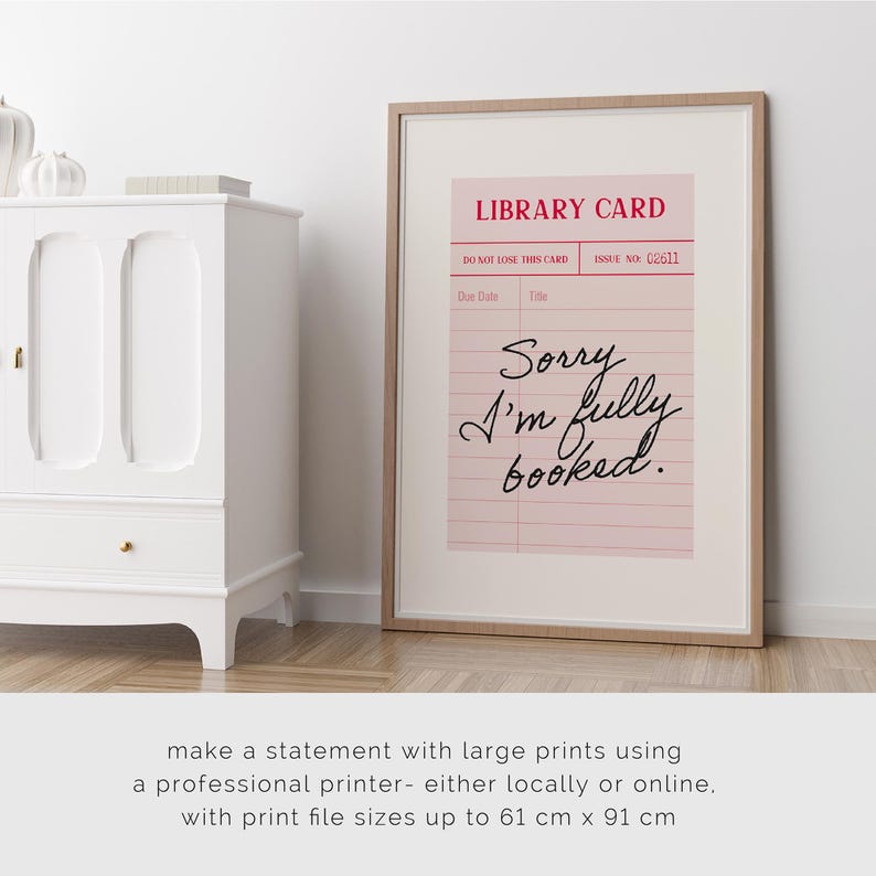 Fully Booked Poster Library Card Wall Art Print, Guest Check Message ...