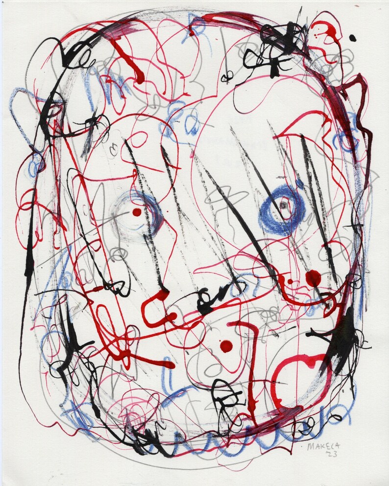 Original Abstract Portrait Drawing head by Matt Makela 8x10 Inches in ...