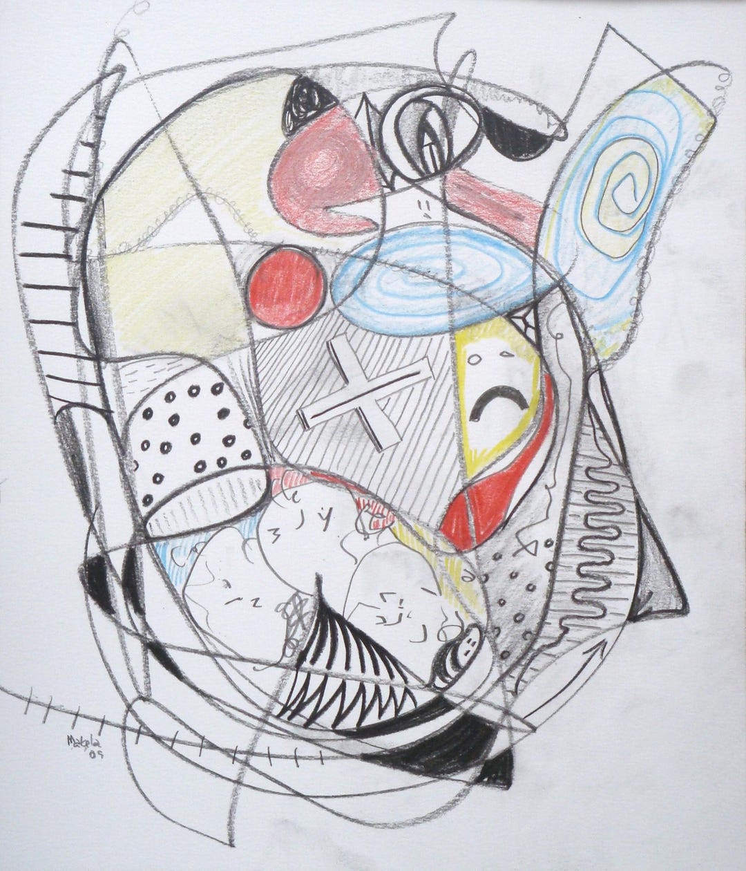 Original Abstract Drawing "automatic Drawing" by Matt Makela 13 1/4x11 ...