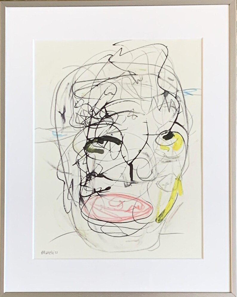 Original Abstract Portrait Drawing "head" by Matt Makela 12x9 Framed - Etsy