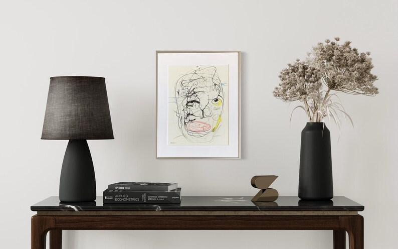 Original Abstract Portrait Drawing "head" by Matt Makela 12x9 Framed - Etsy