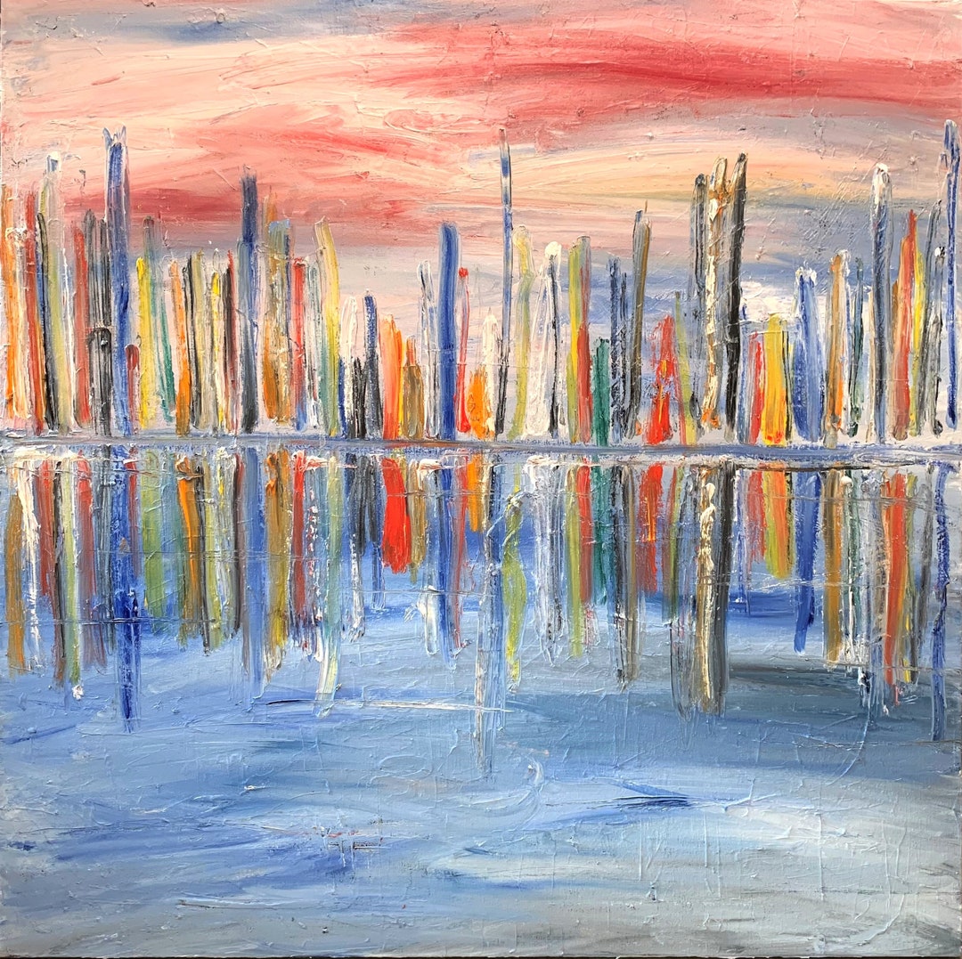 Original Artwork Abstract Oil City Landscape Painting on Canvas ...