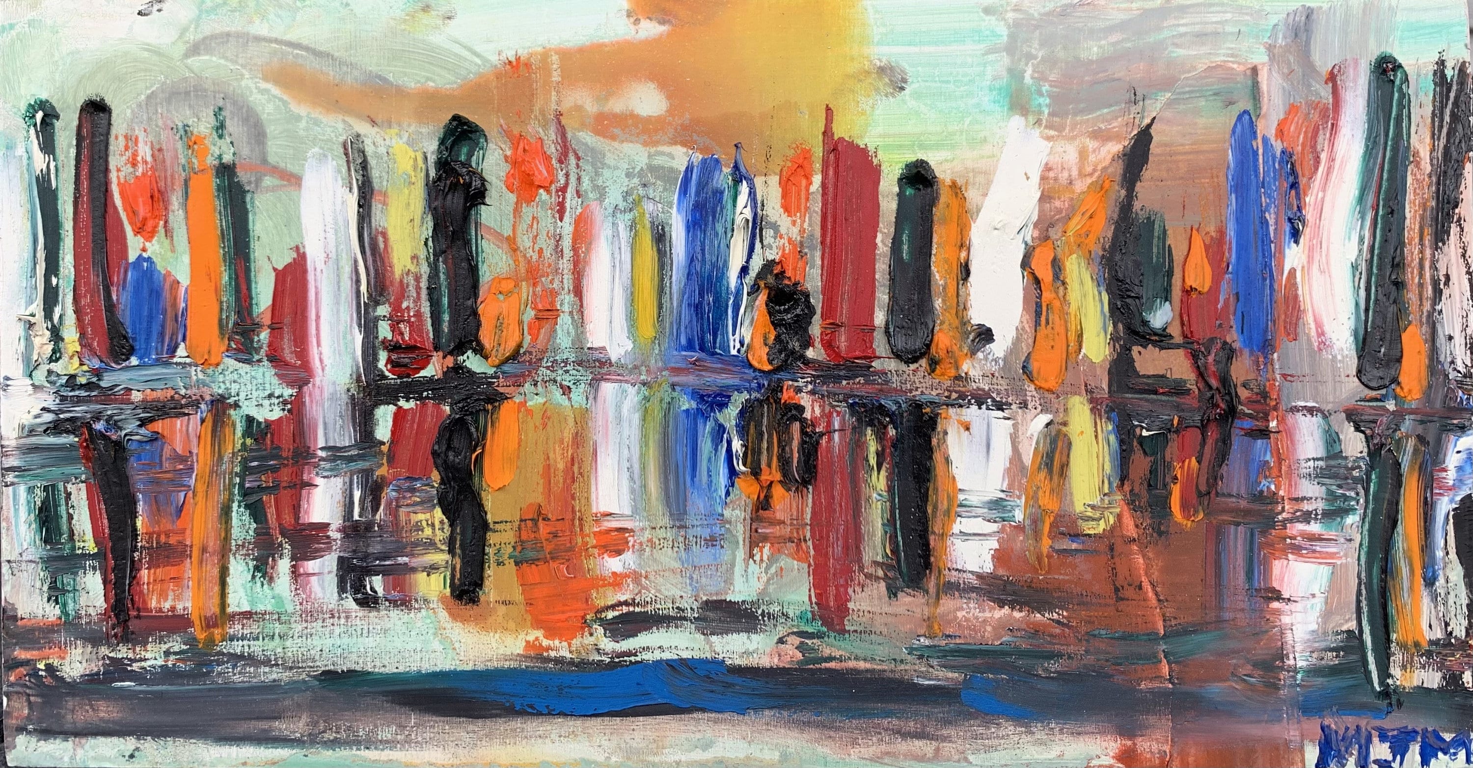 Original Artwork Abstract City Oil Painting "city-sun" by Matt Makela ...