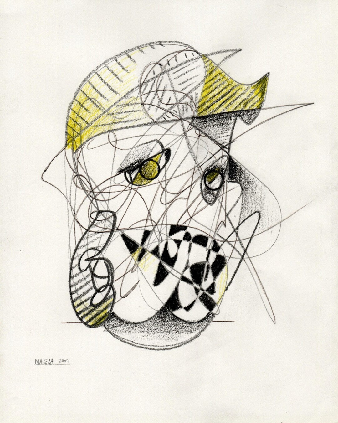 Original Abstract Portrait Drawing "untitled (head)" by Matt Makela ...